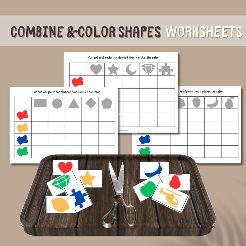Shape and Color Matching, Cut and Paste Activities, Shapes, Combine ...
