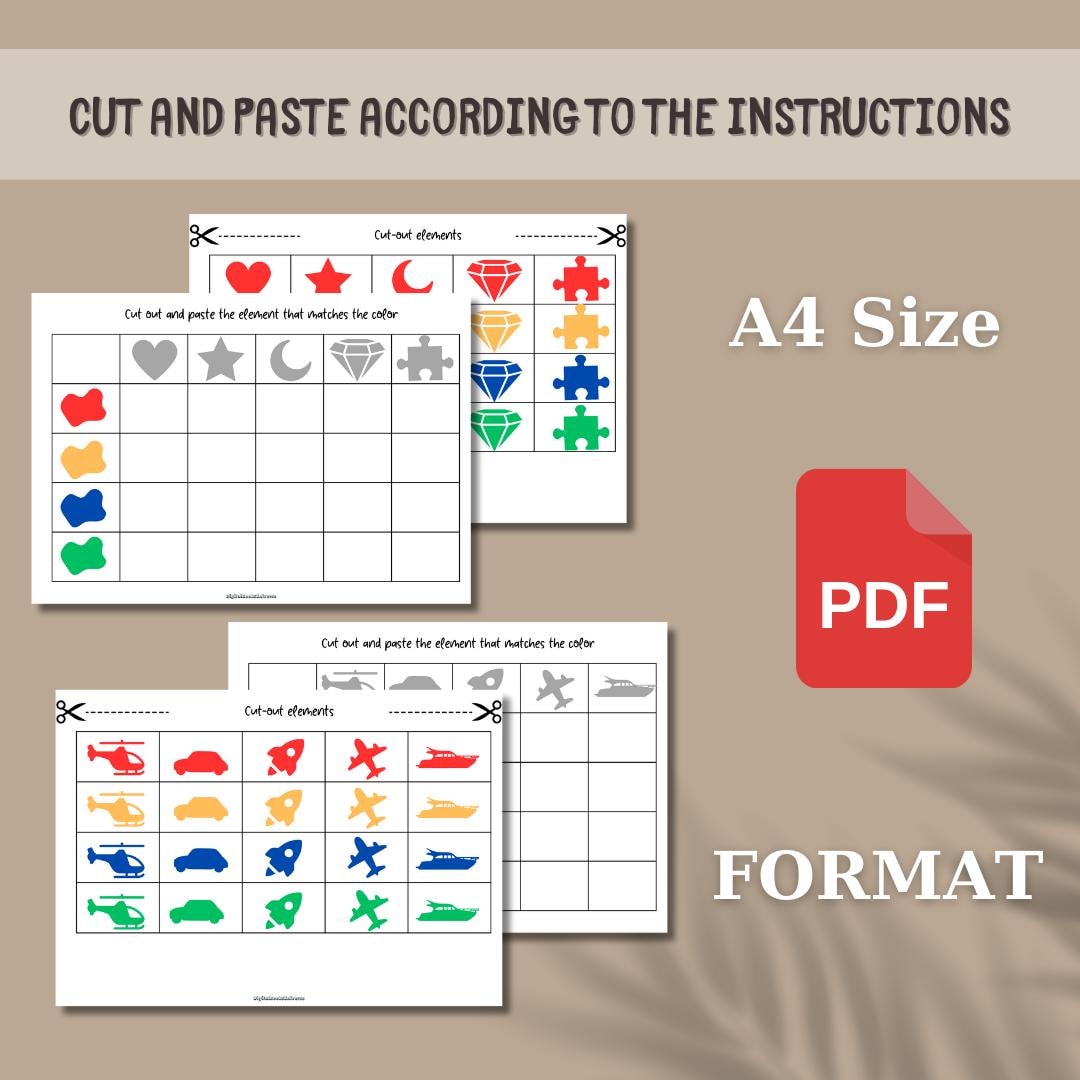 Shape and Color Matching, Cut and Paste Activities, Shapes, Combine ...