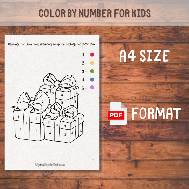 Christmas Color by Number, Winter Coloring Pages for Kids, Holiday ...