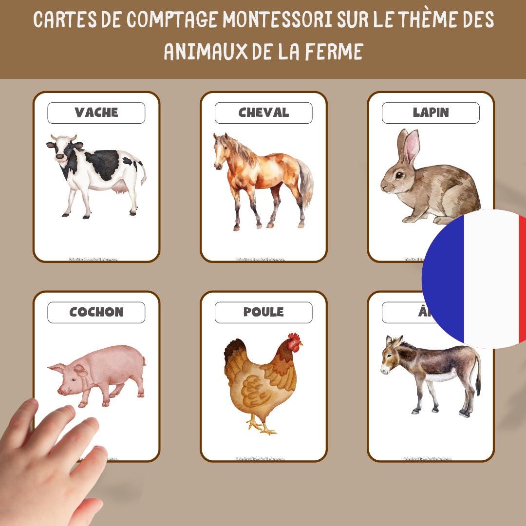 Cartes D'animaux De Ferme Montessori Imprimables Outils D'apprentissage ...