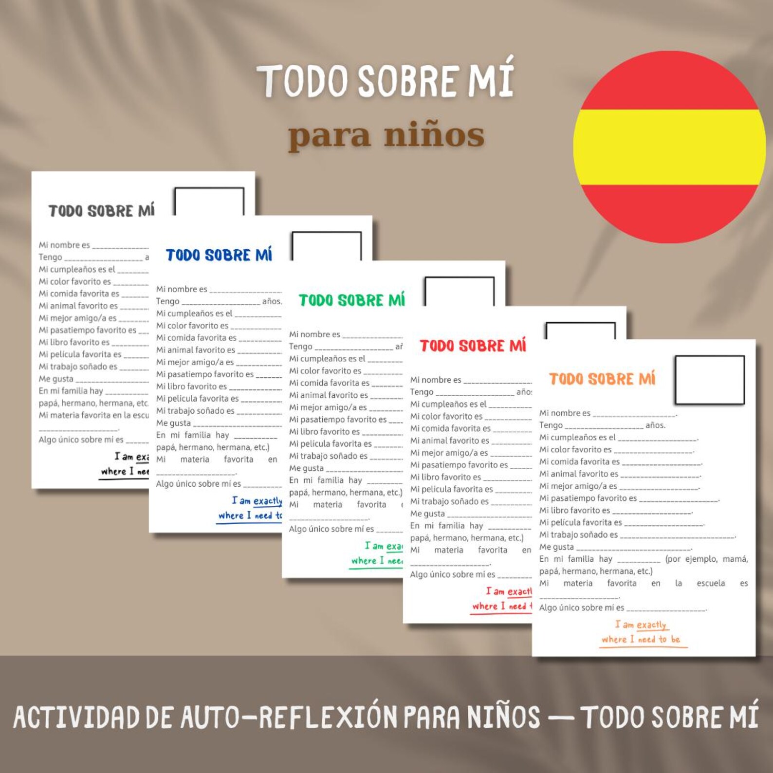 Actividad De Auto-reflexión Todo Sobre Mí PDF Imprimible Para ...