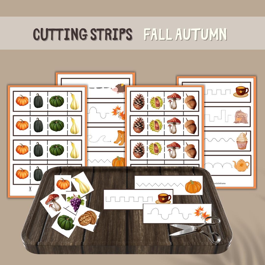 Fall Autumn Theme Cutting Strips for Scissor Skills Montessori Inspired ...