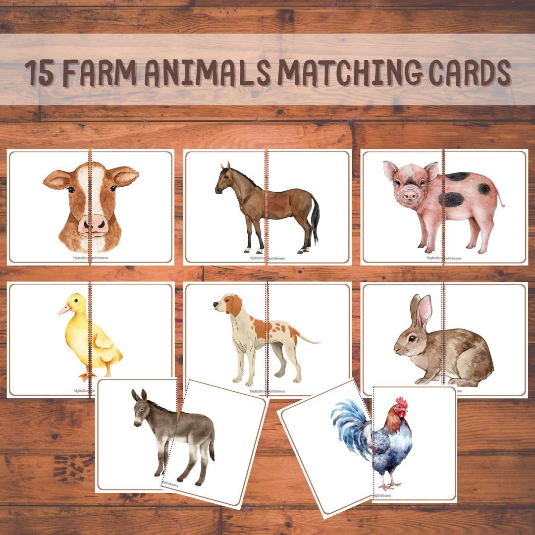 15 Farm Animals Matching Cards for Montessori Learning Cards ...