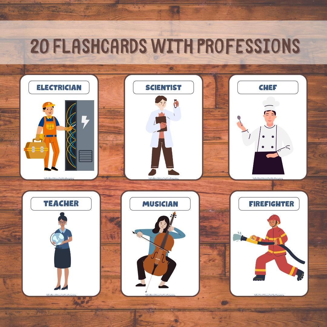 Profession Flashcards for Kids – Educational Printable Set, 20 Jobs, 9 ...