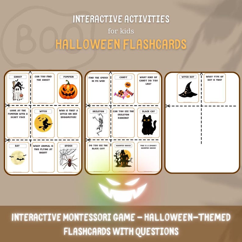 Interactive Montessori Learning Game Halloween-themed Flashcards With ...