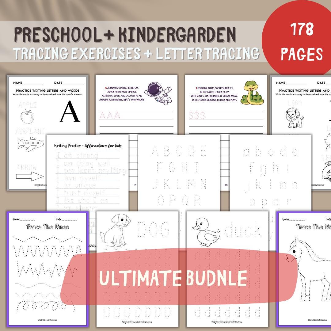 178 PAGES Preschool and Kindergarten Learning Bundle, Tracing Exercises ...