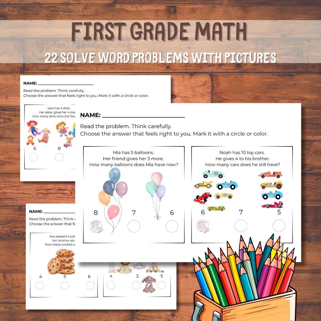 1st Grade Math Worksheet Printable - Word Problems, Addition ...
