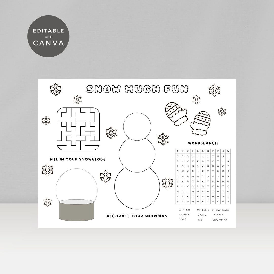 Winter Kids Activity Sheet, Snow Much Fun Activity Placemat, Winter ...