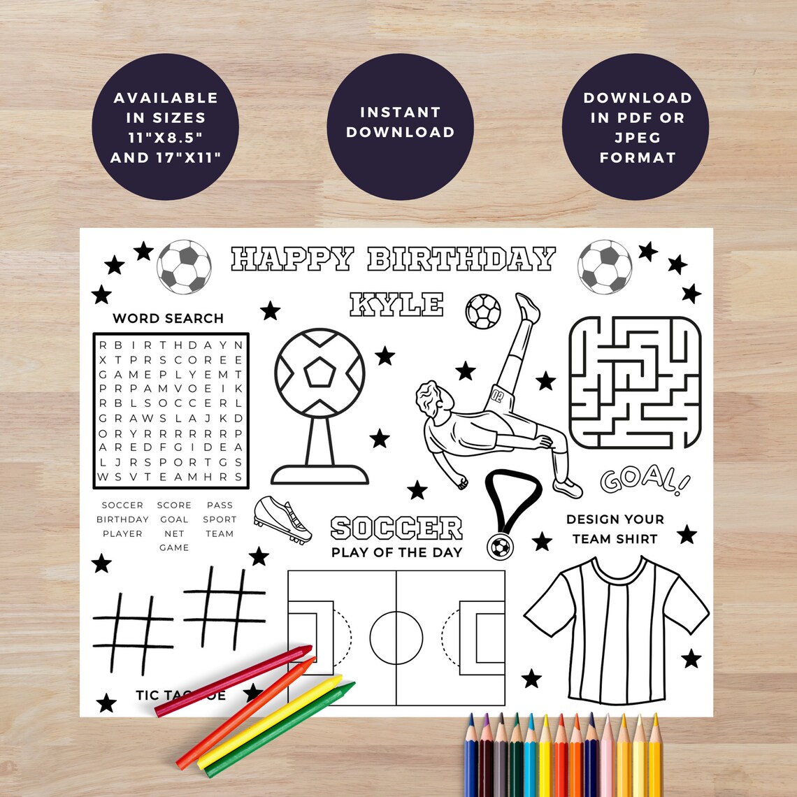 Soccer Birthday Party Placemat: Printable Coloring Activity (PDF) - Etsy