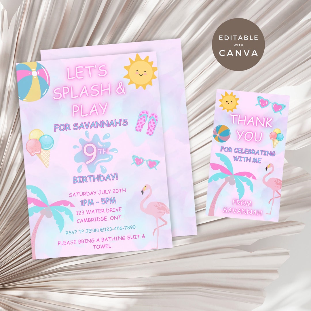 Let's Splash and Play Birthday Invitation, Pool Party Invitation ...