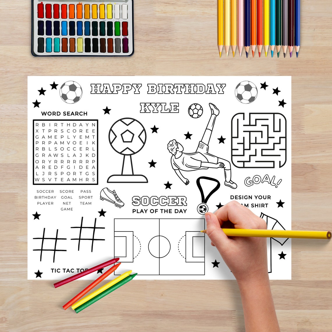 Soccer Birthday Party, Soccer Activity Placemat, Soccer Colouring Sheet ...
