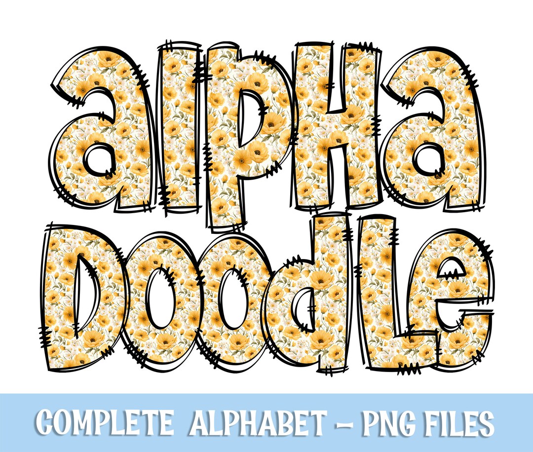 Yellow Floral Doodle Letters Set 06, Floral Hand Drawn Doodle Clipart ...