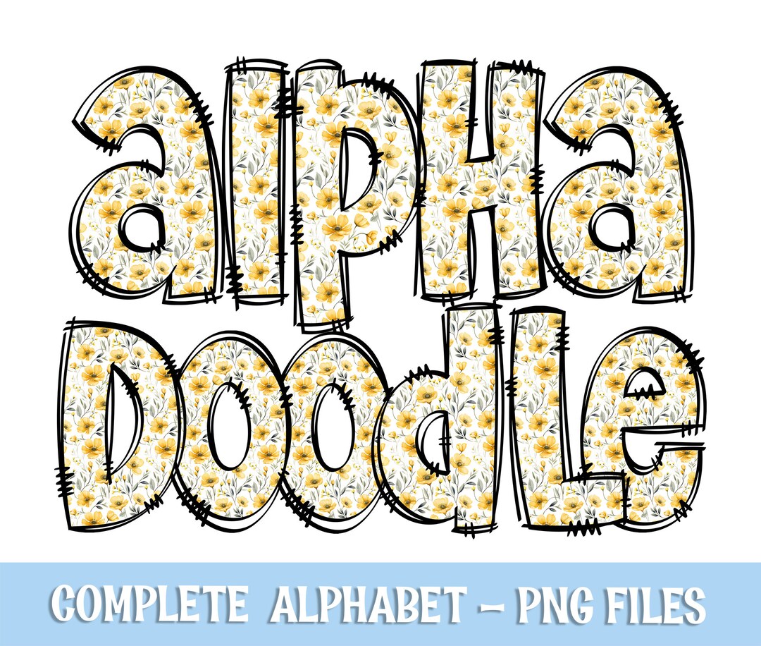 Yellow Floral Doodle Letters Set 02, Floral Hand Drawn Doodle Clipart ...