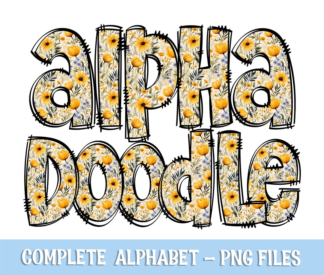 Yellow Floral Doodle Letters Set 05, Floral Hand Drawn Doodle Clipart ...