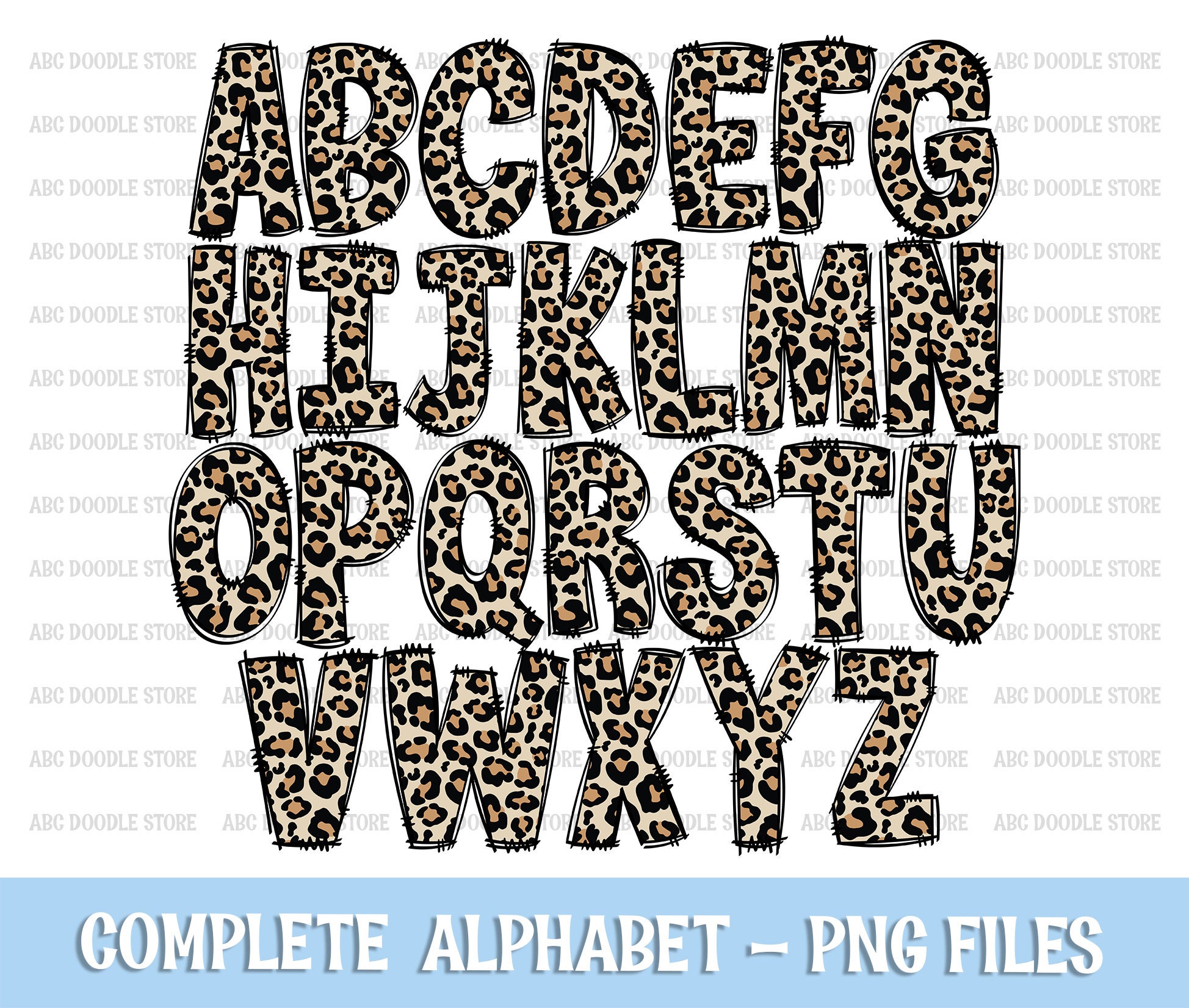 Leopard Alphabet Doodle Set PNG, Leopard Print Doodle Letters, Doodle ...