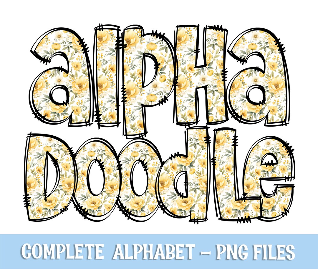 Yellow Floral Doodle Letters Set 03, Floral Hand Drawn Doodle Clipart ...