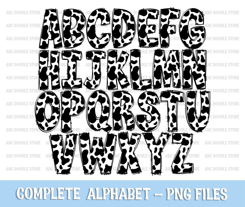 Cow Hide Alphabet Doodle Set PNG, Cow Skin Doodle Letters, Hand Drawn ...