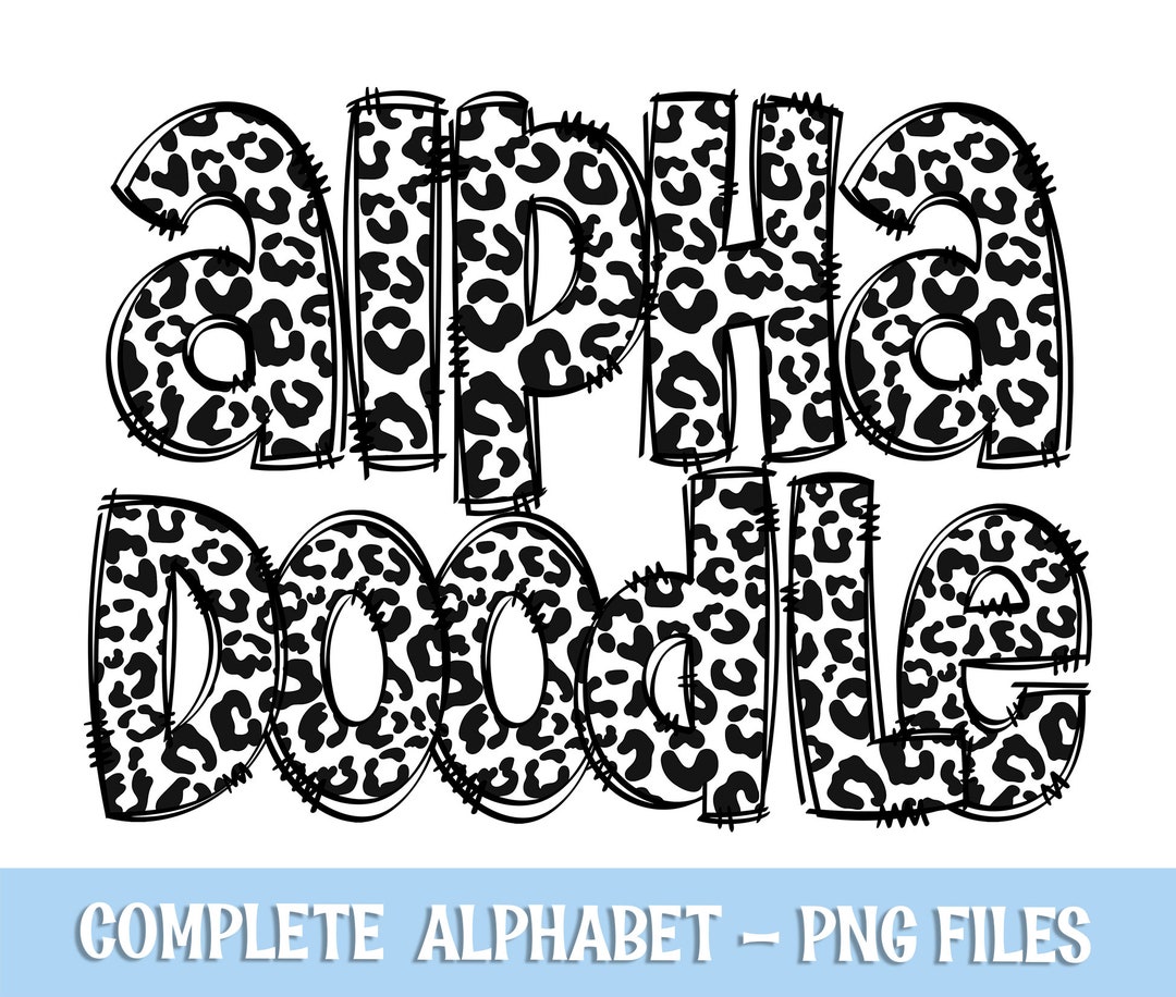 Leopard Alphabet Doodle Set PNG, Black and White Leopard Doodle Letters ...