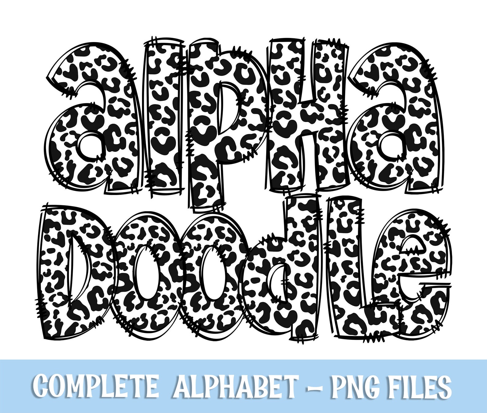 Leopard Alphabet Doodle Set PNG, Black and White Leopard Doodle Letters ...