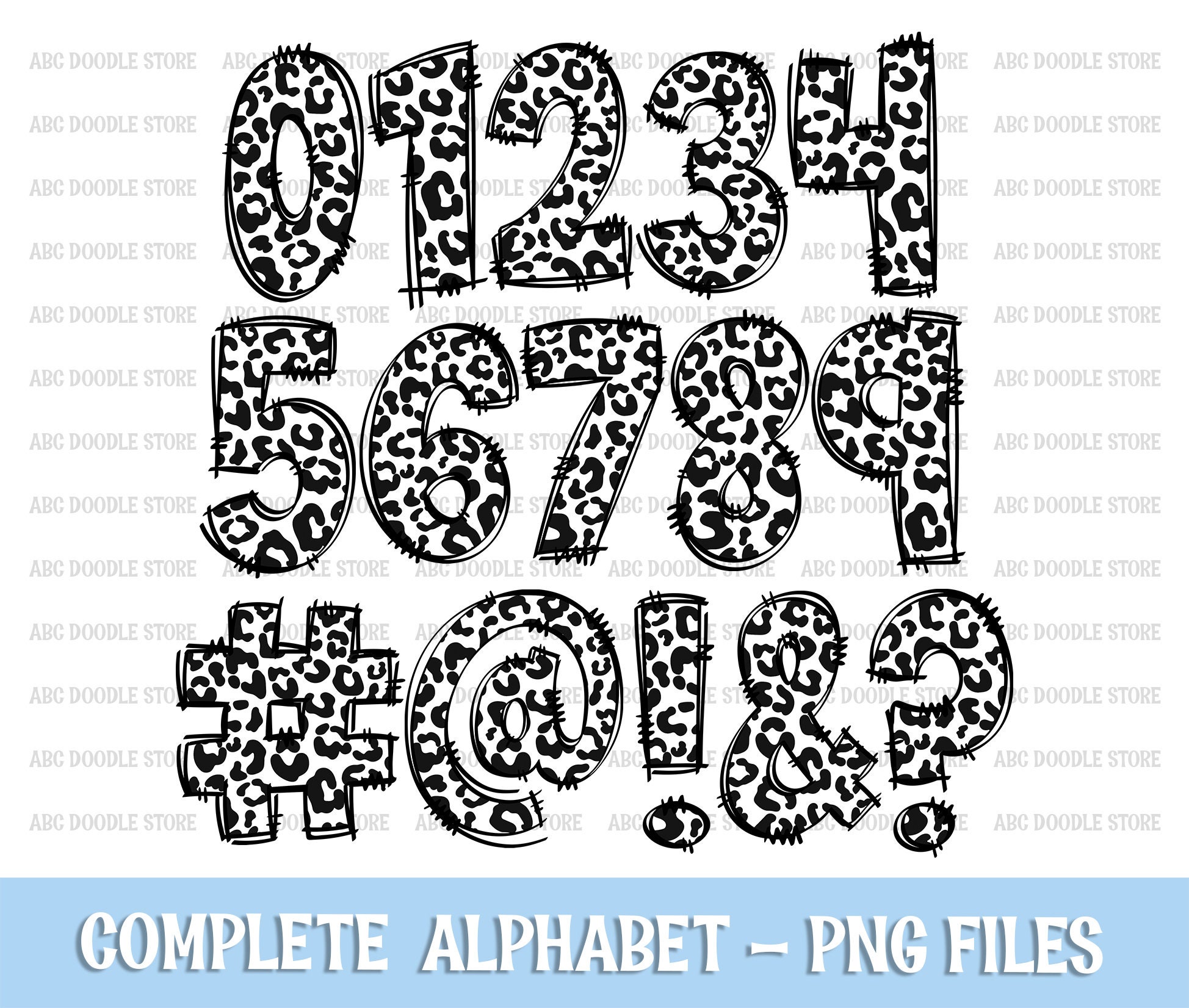 Leopard Alphabet Doodle Set PNG, Black and White Leopard Doodle Letters ...