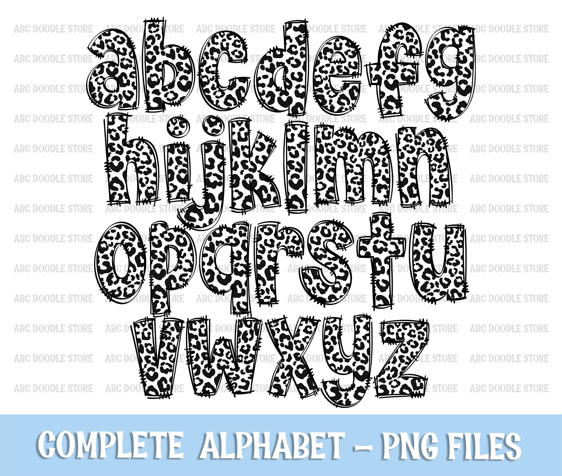 Leopard Alphabet Doodle Set PNG, Black and White Leopard Doodle Letters ...