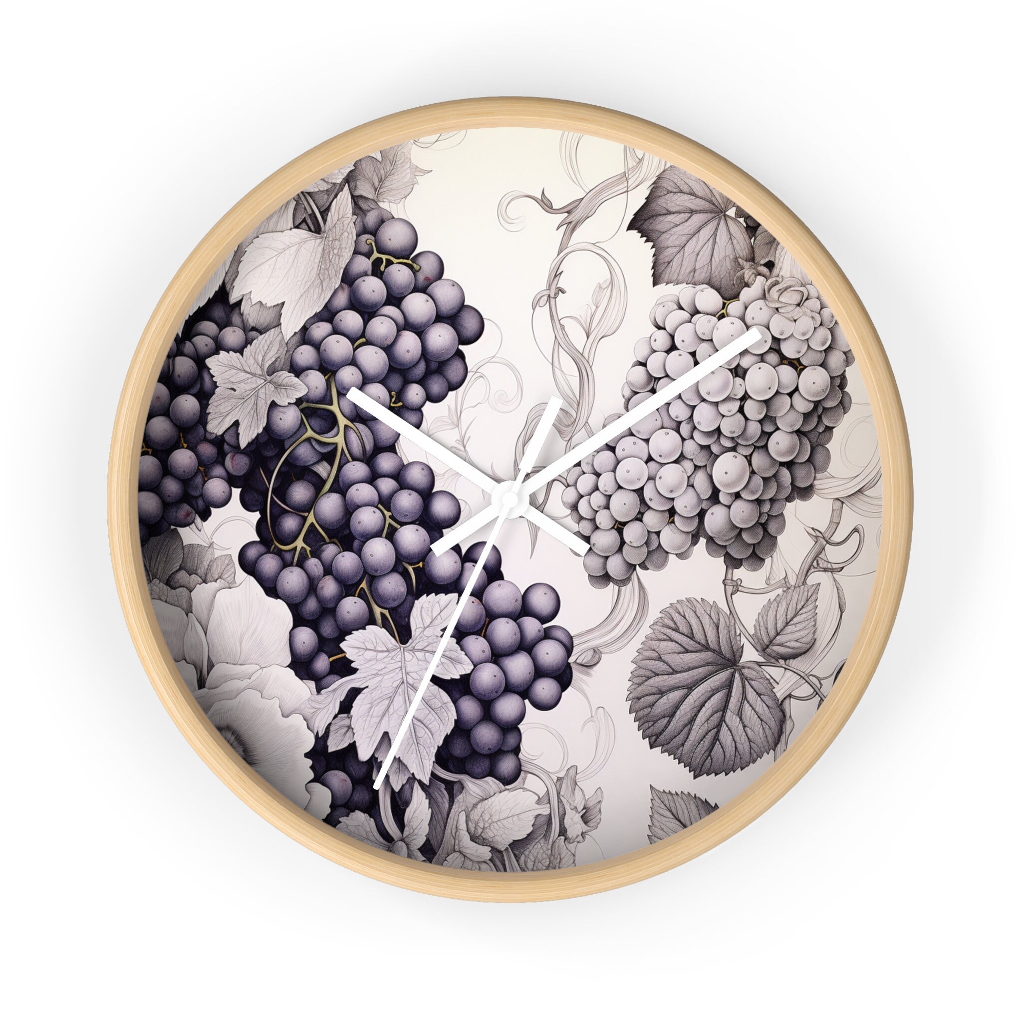 Floral Grape Vine Wooden Glass Face Wall Clock - Etsy