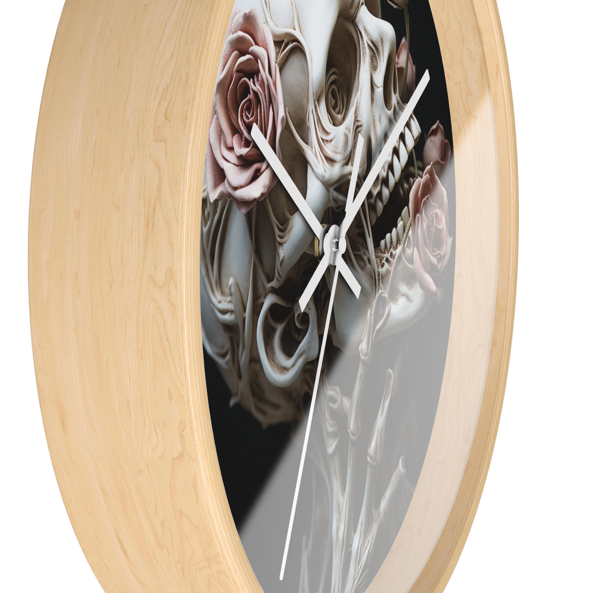 Skeleton Rose Wooden Glass Face Wall Clock - Etsy