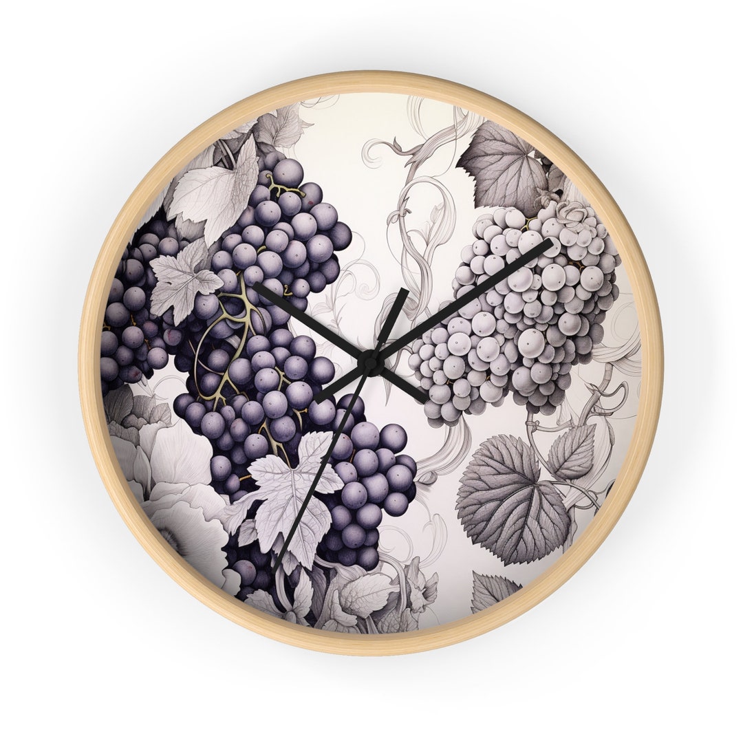 Floral Grape Vine Wooden Glass Face Wall Clock - Etsy