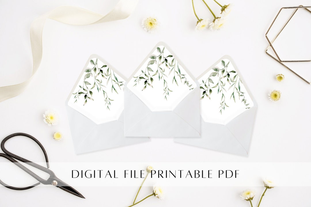 Printable Envelope Liner Template Watercolor Greenery Eucalyptus Envelope Liner A7 Envelope ...