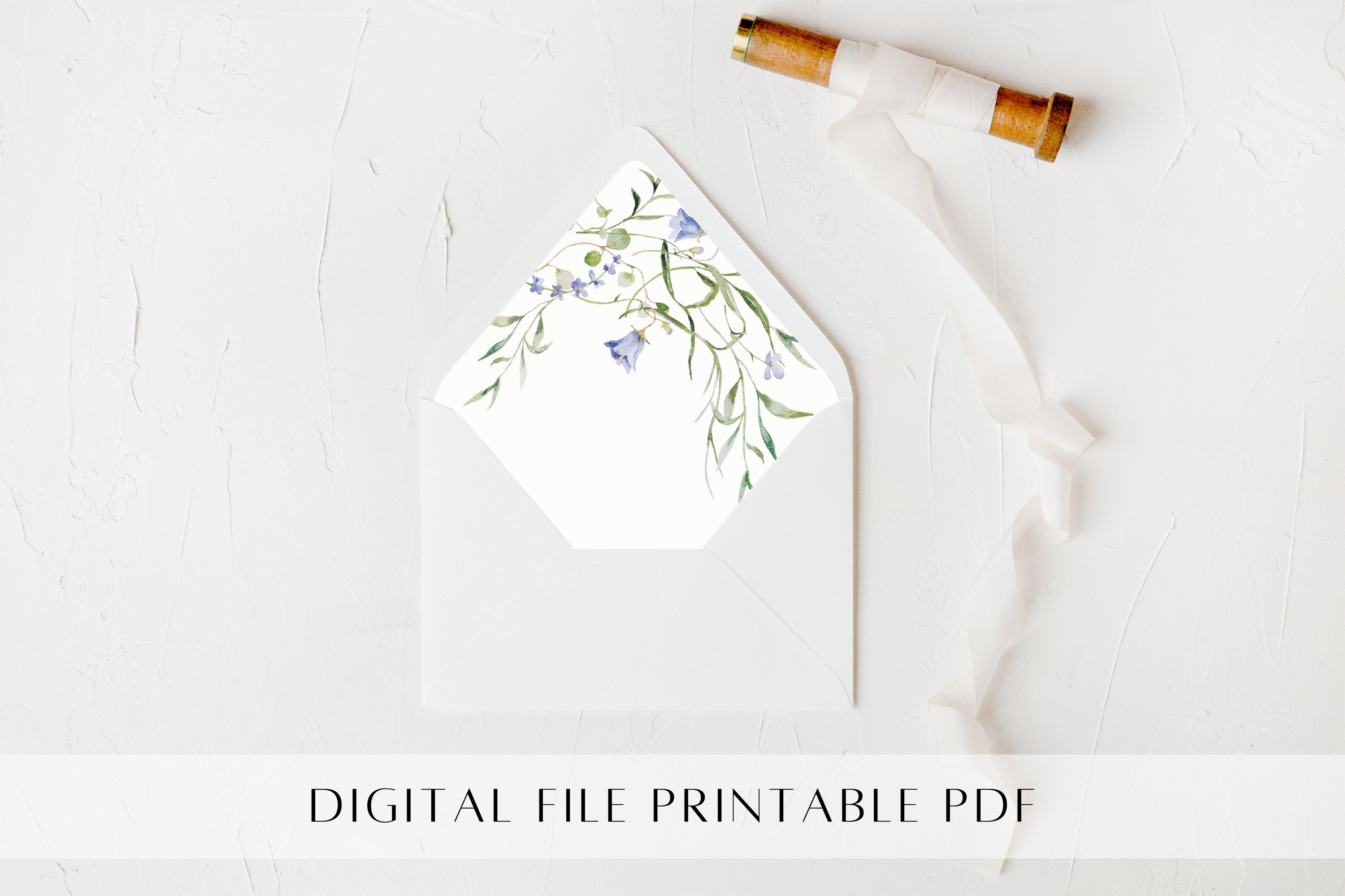 Printable Floral Envelope Liner Watercolor Blue Wildflower Envelope ...