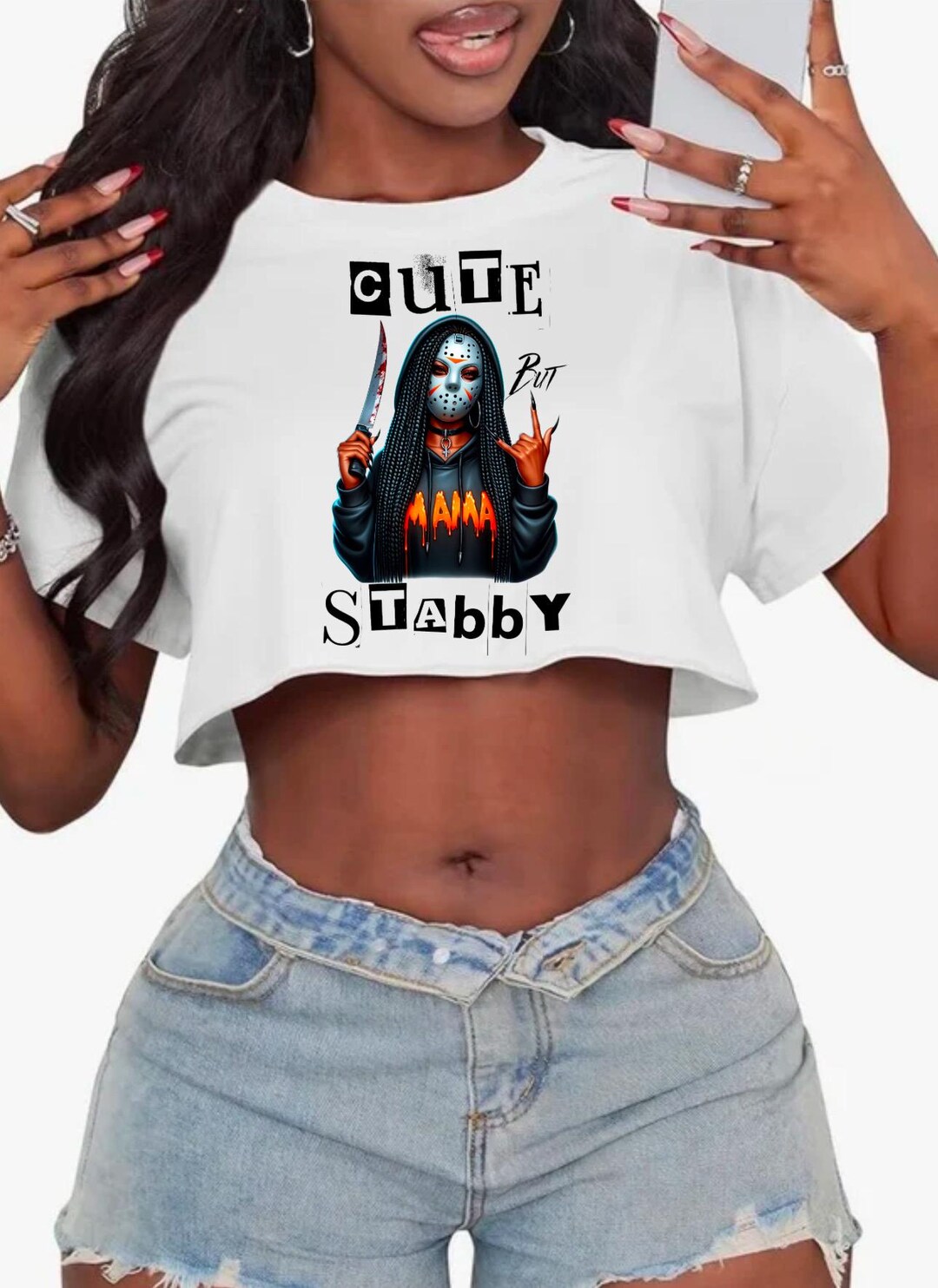 Halloween Killer Mama Crop Top Shirt (white) | Spooky Graphic Tee for ...