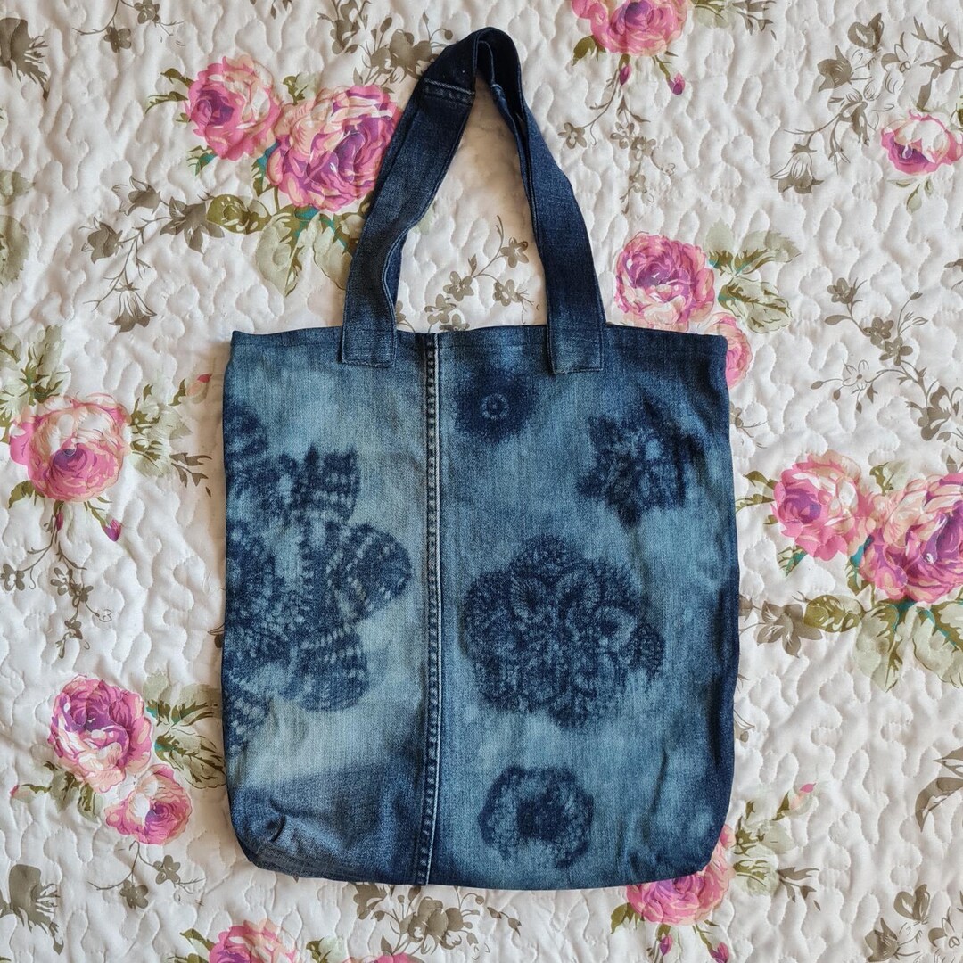 Jeans Bag, Bleached Denim Bag, Upcycled Jeans Bag , Handmade Jeans Bag ...