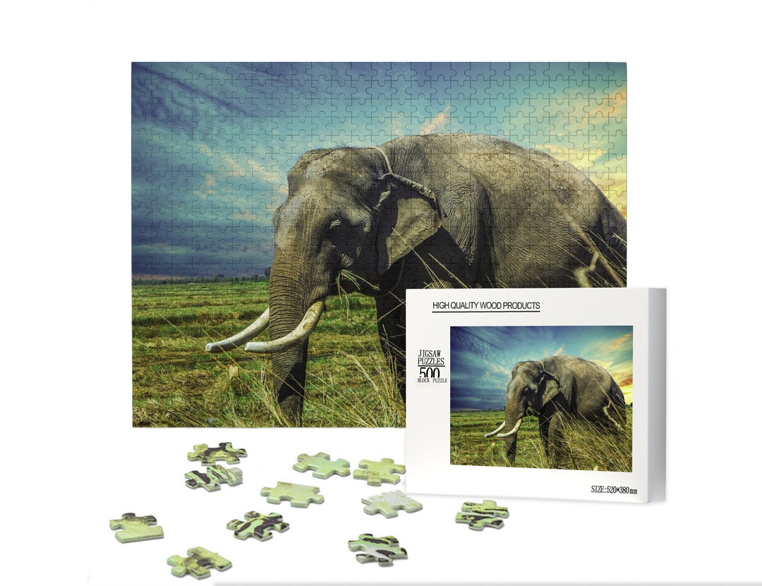 Elephant Jigsaw Puzzle, Wild Animal Puzzle, Gift for Animal Lover, Eco ...
