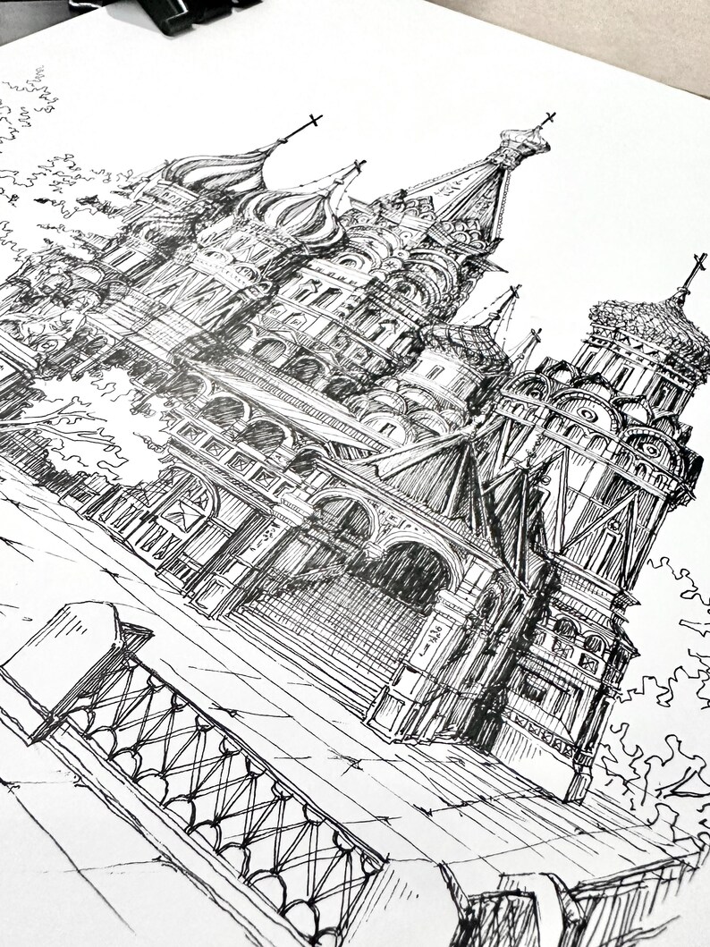 St. Basil's Cathedral, Moscow, Russia | Hand Drawn Sketch | Digital ...