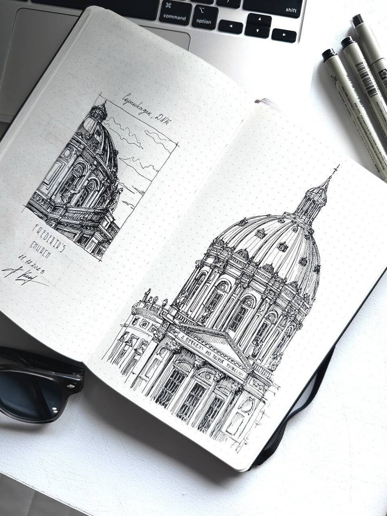 Frederick's Church, Copenhagen Hand Drawn Sketch Digital Printable ...