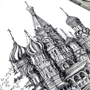St. Basil's Cathedral, Moscow, Russia | Hand Drawn Sketch | Digital ...