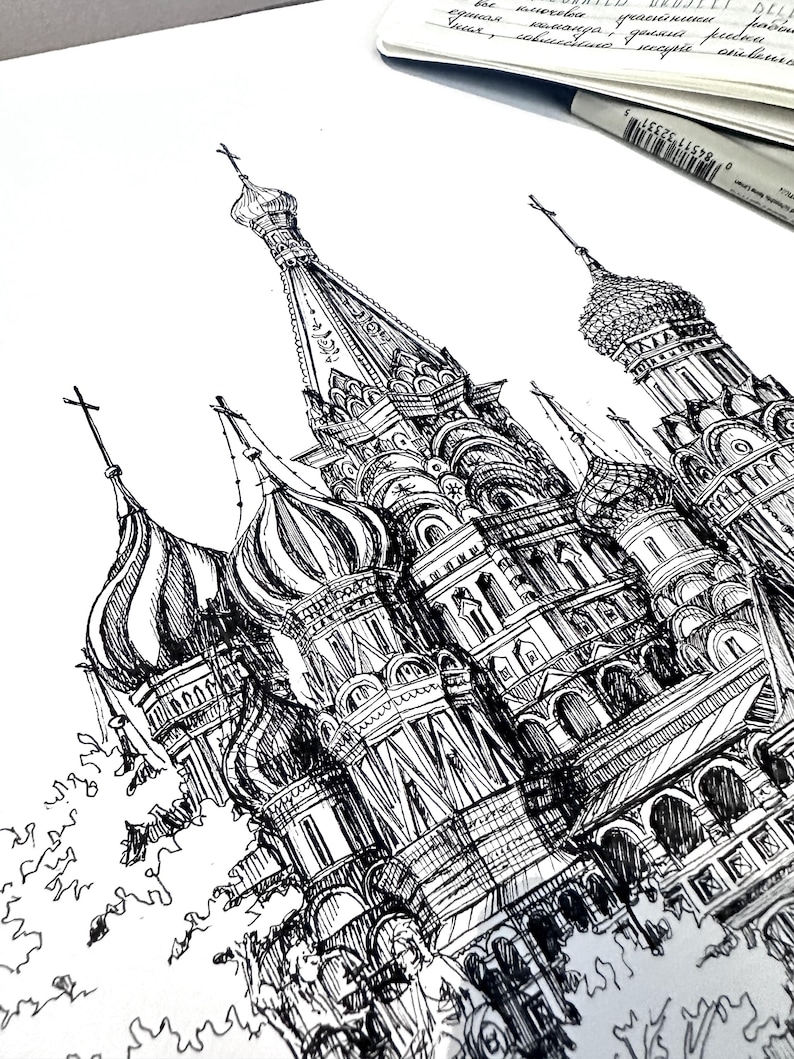 St. Basil's Cathedral, Moscow, Russia | Hand Drawn Sketch | Digital ...