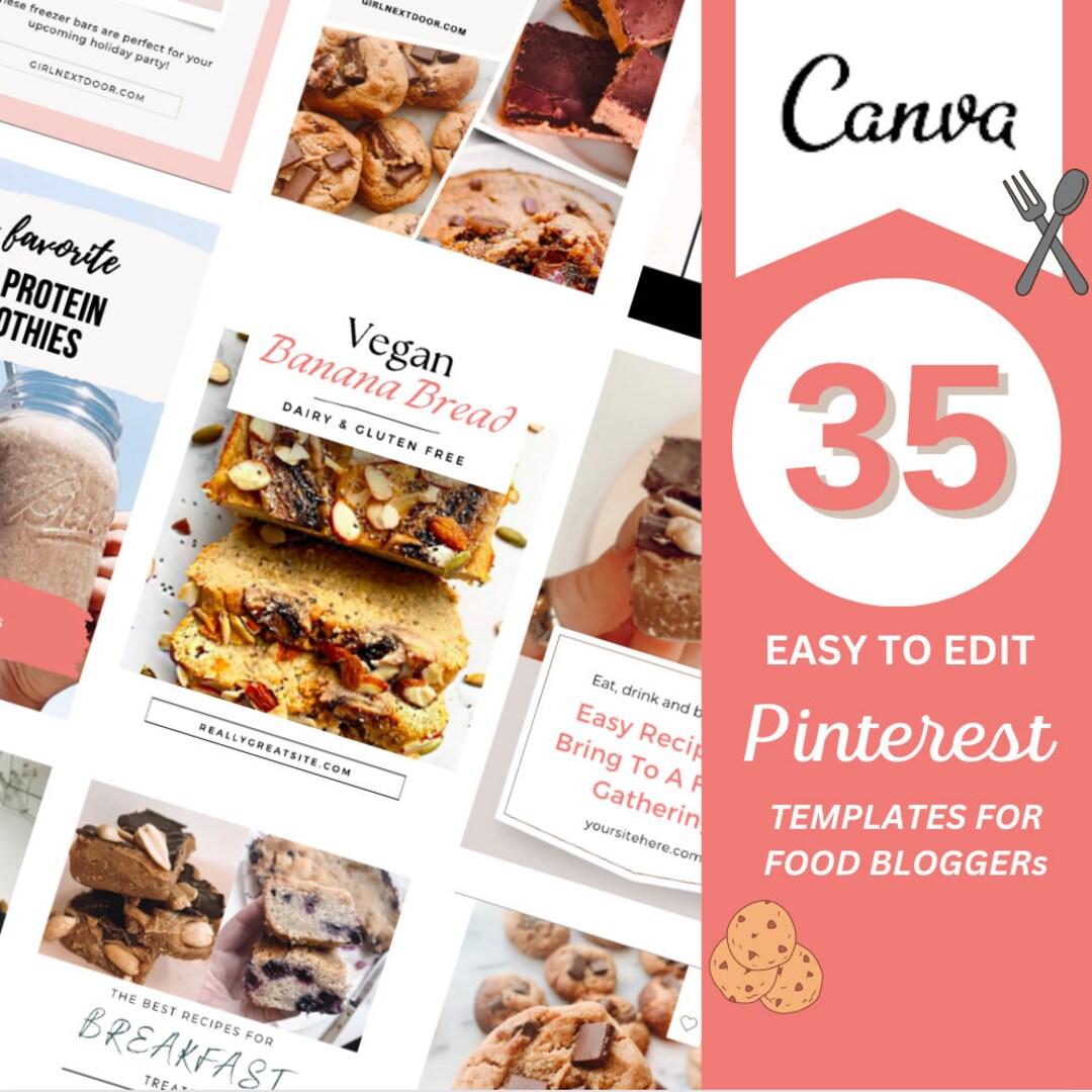 Editable Pink Pinterest Templates Food Bloggers for Canva & Photoshop ...