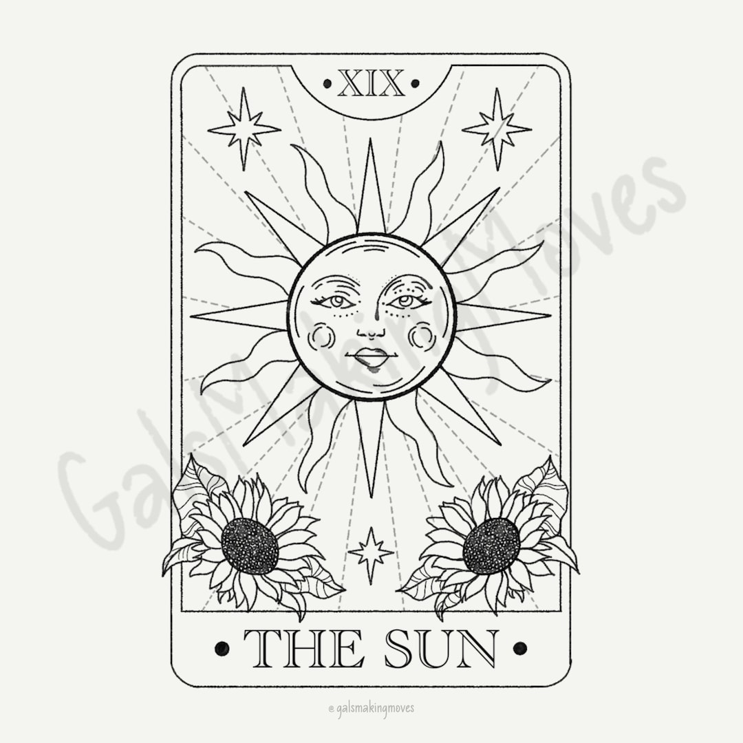 Tarot Card Print the Sun Outline Tarot Card Zodiac Signs PDF/ Poster ...