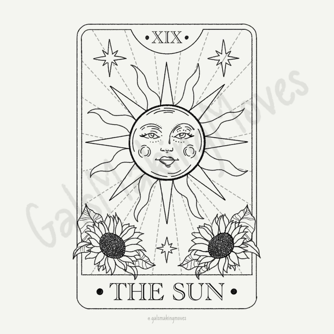 Tarot Card Print the Sun Outline Tarot Card Zodiac Signs PDF/ Poster ...