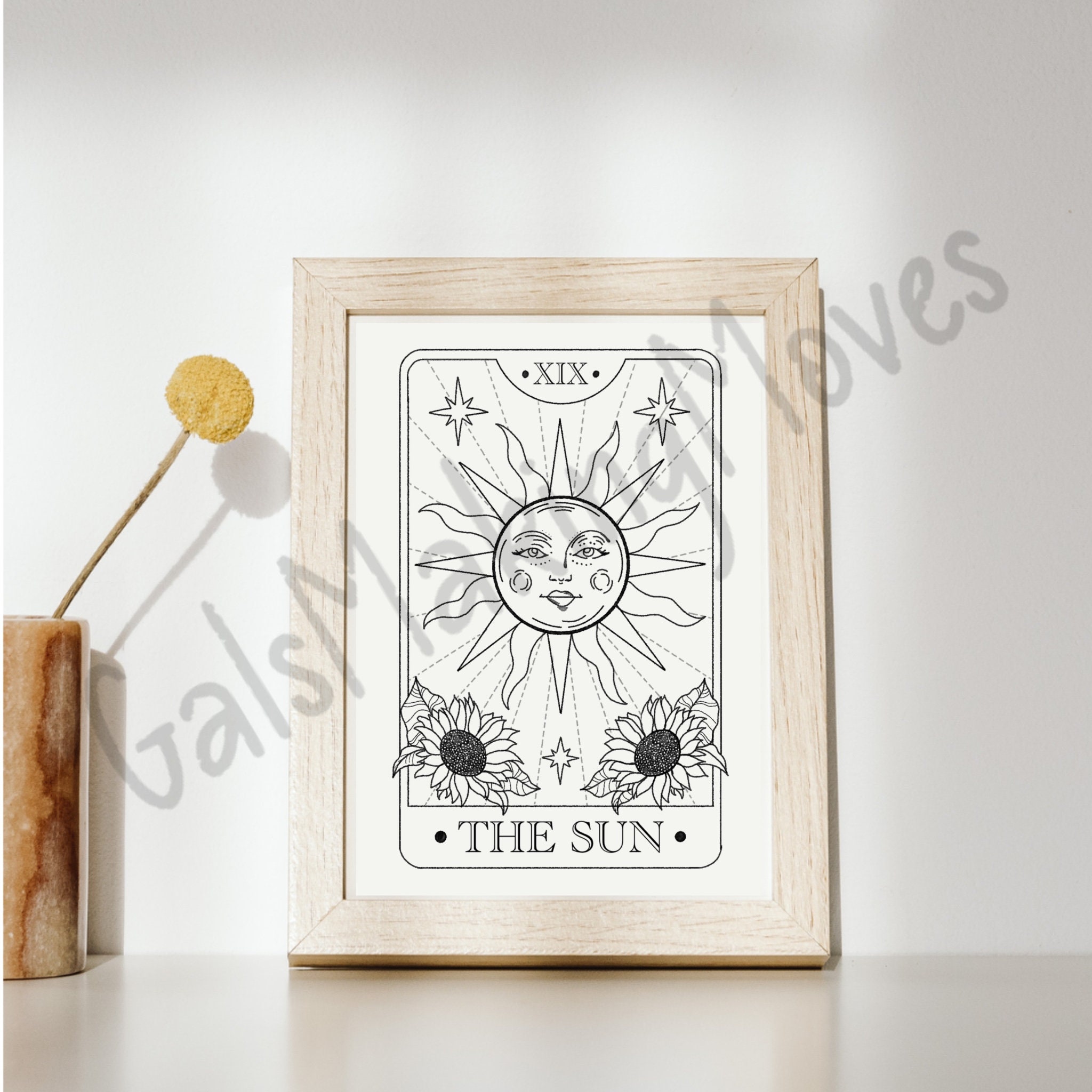 Tarot Card Print the Sun Outline Tarot Card Zodiac Signs PDF/ Poster ...