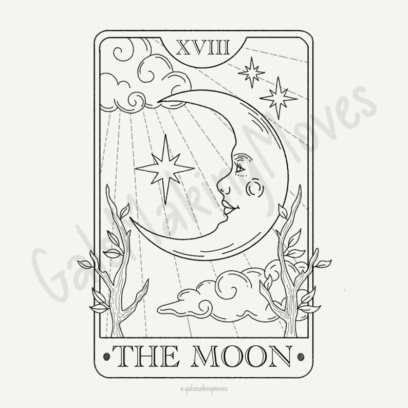 Tarot Card Print the Moon Outline Tarot Card Zodiac Signs PDF/ Poster ...