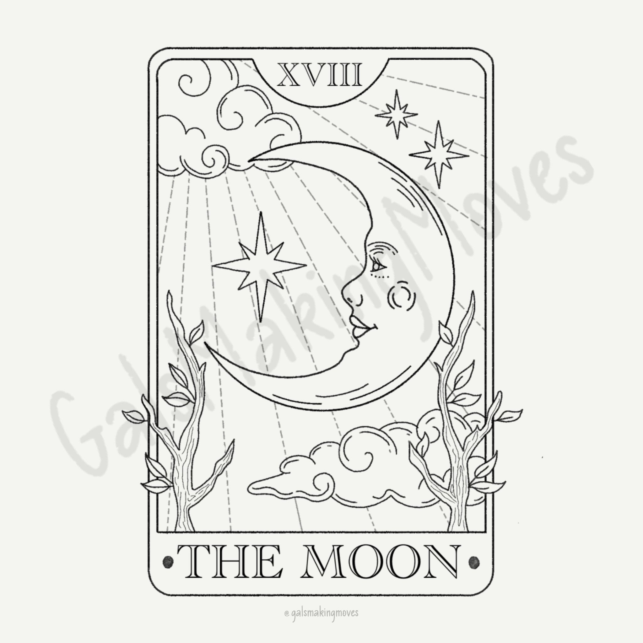 Tarot Card Print the Moon Outline Tarot Card Zodiac Signs PDF/ Poster ...