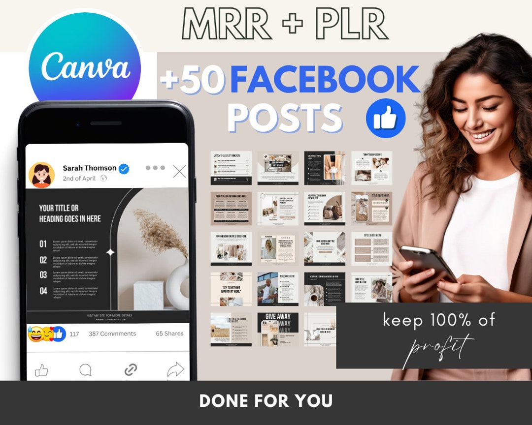 50+ Canva Facebook Post Templates: MRR PLR Resell Rights - Etsy