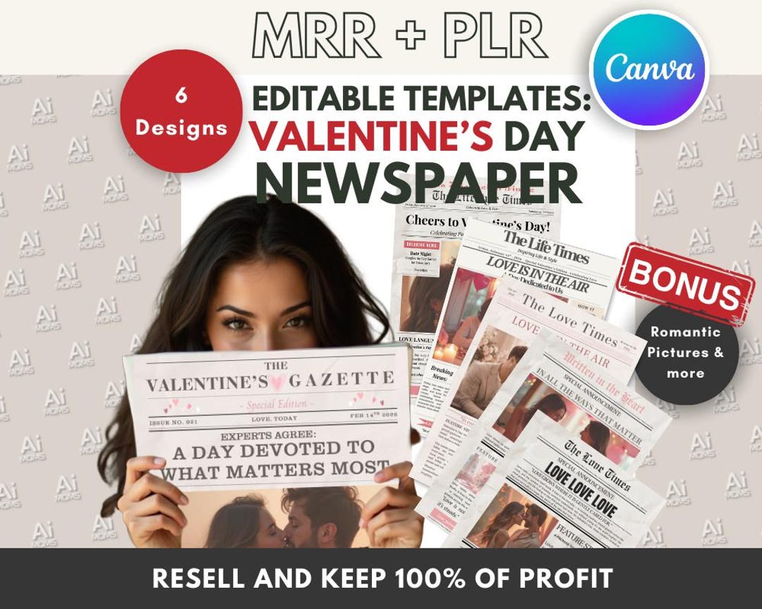 Editable Romantic Valentine’s Newsletter Front Page | Newspaper Style ...