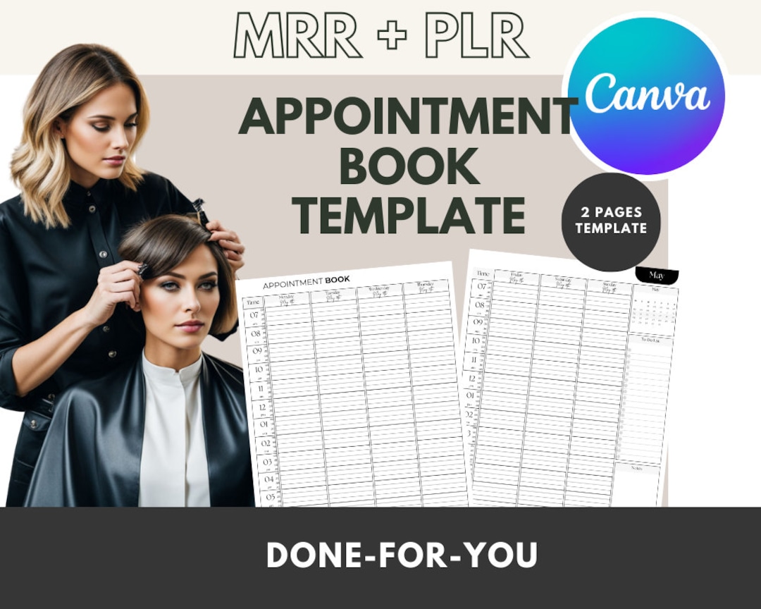 Salon Appointment Book Canva Template: MRR PLR, 15 Minute Intervals ...