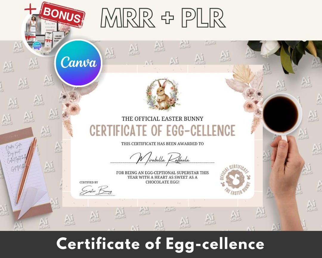 Funny Easter Bunny Certificate Canva Template With Master Resell Rights ...