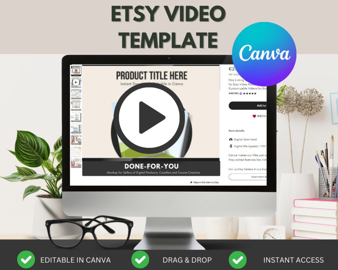 Mockup for One Video for Etsy Listing, Canva Template for Etsy Video ...