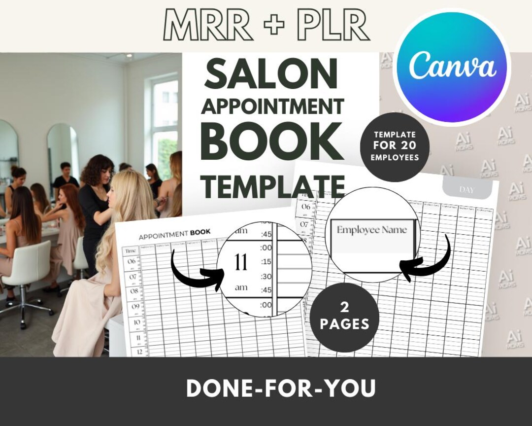Salon Appointment Book Canva Template: 20 Employees (digital Download ...