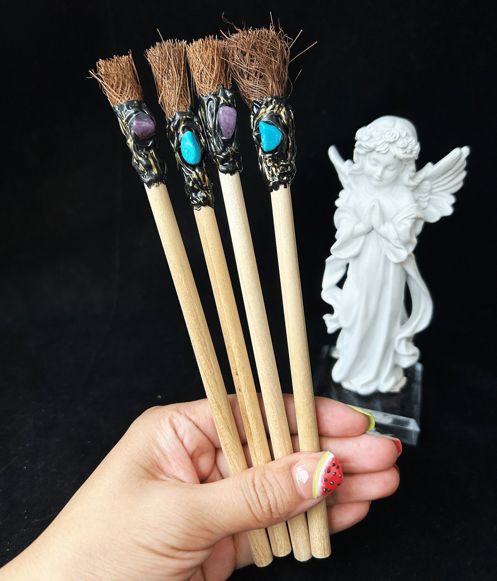 Crystal Wand Pen Witch's Broom Pencils- Clear Quartz Ball Point Pens or ...